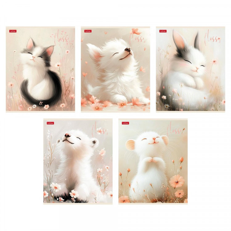 Тетрадь А5 клетка 48 листов скоба (Hatber) Flossy soft-touch ламинация запечатанный оборот и ...